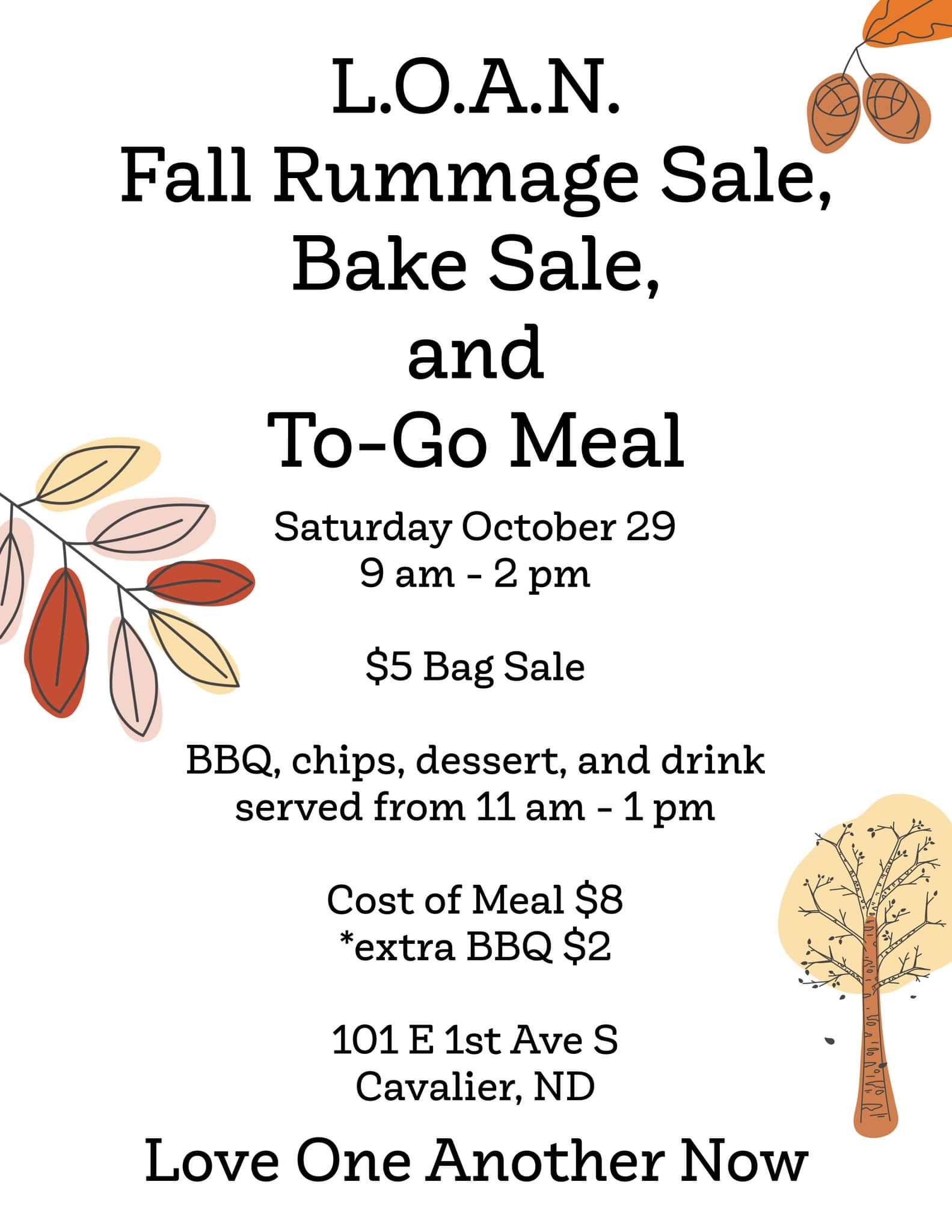 L.O.A.N. Fall Rummage Sale, Bake Sale, and To-Go Meal - Cavalier ...