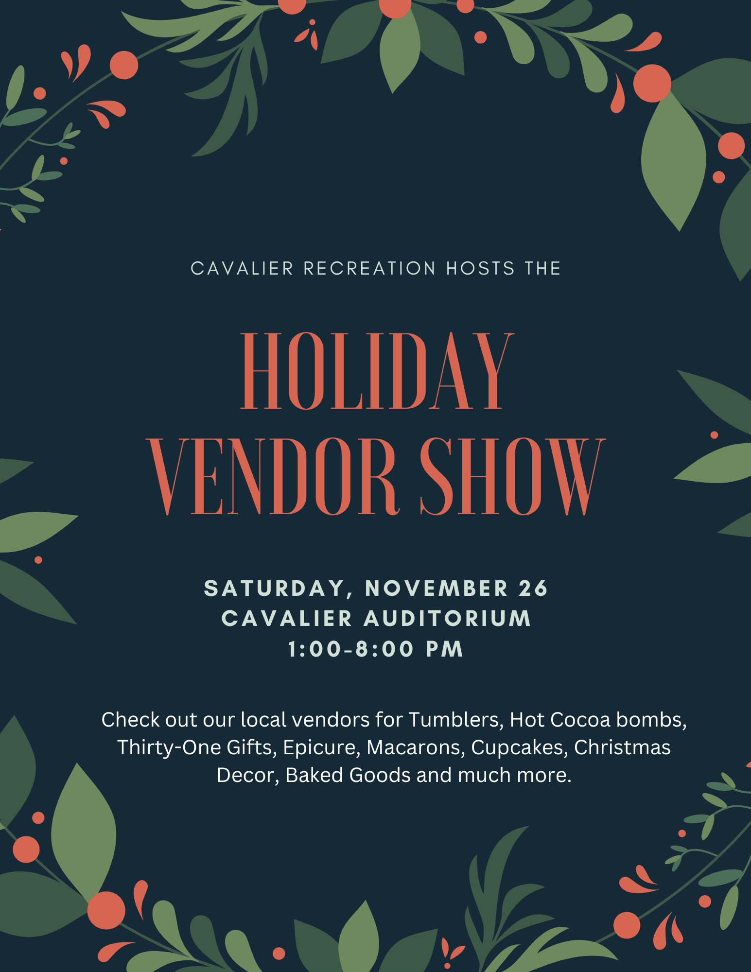 Holiday Vendor Show - Cavalier Chamber of Commerce